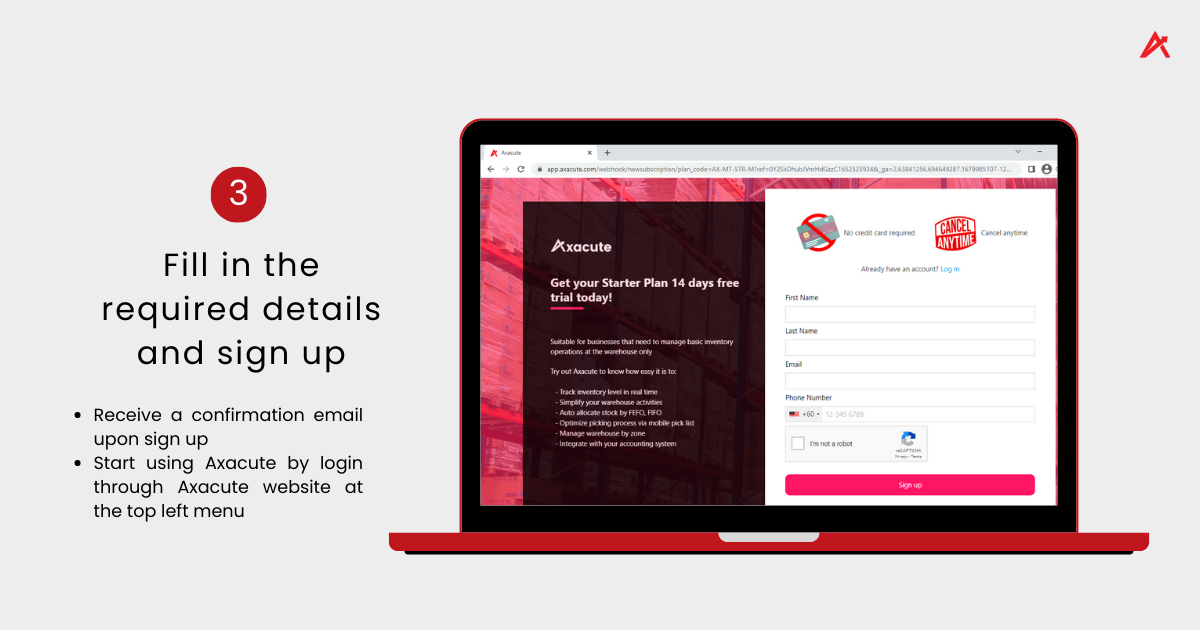 Sign up for Axacute in 3 Steps